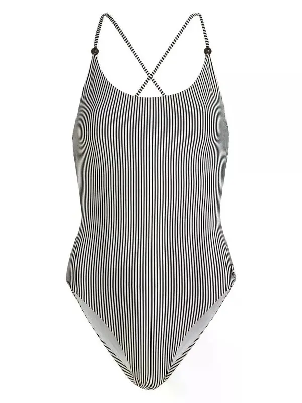 Karl Lagerfeld Ikon Striped Swimsuit - Black