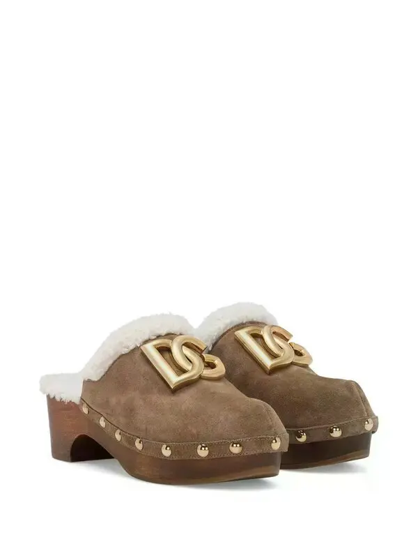 Dolce & Gabbana Logo Plaque Suede Clogs