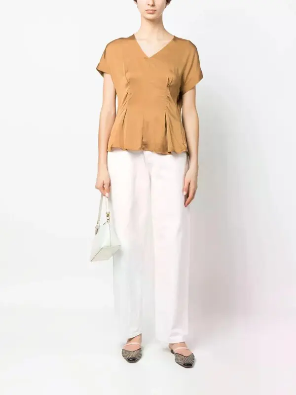 Aspesi Flared Satin V-neck Blouse - Brown