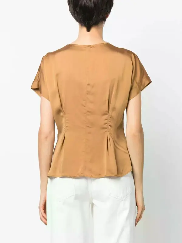 Aspesi Flared Satin V-neck Blouse - Brown