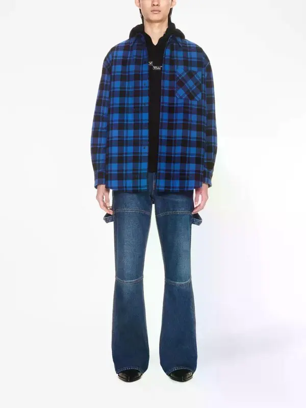 Off-White Checked Flannel Shirt - Blue