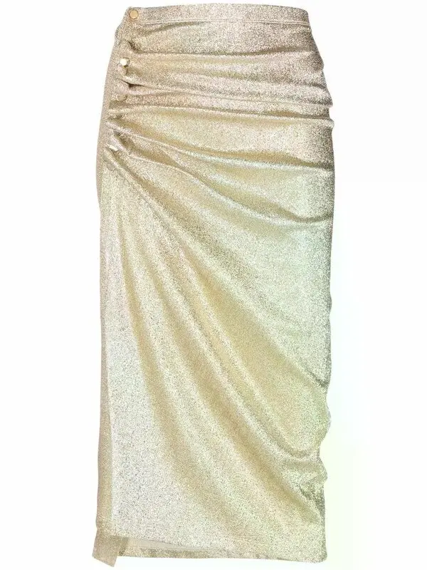 Rabanne Metallic Ruched Midi Skirt