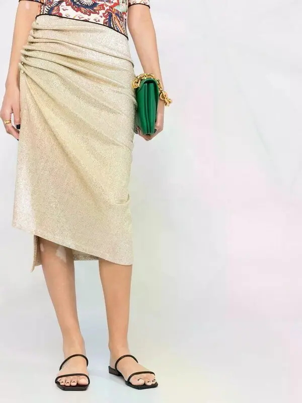 Rabanne Metallic Ruched Midi Skirt