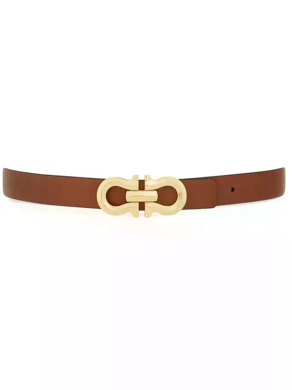 FERRAGAMO Reversible Gancini Leather Belt - Brown