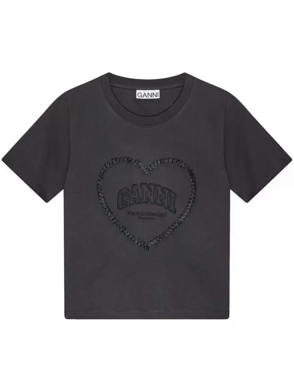 GANNI Heart-motif T-shirt - Grey