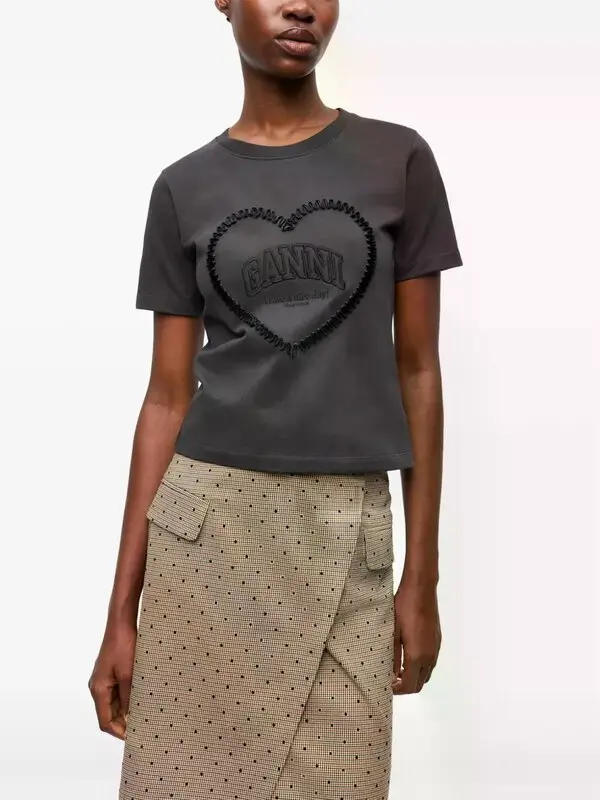 GANNI Heart-motif T-shirt - Grey