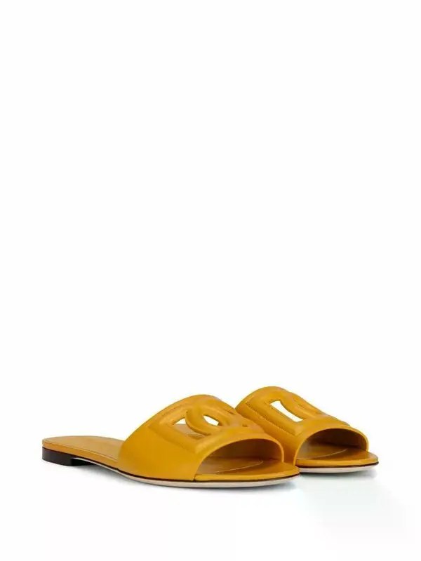Dolce & Gabbana Dg Logo Leather Slides - Yellow