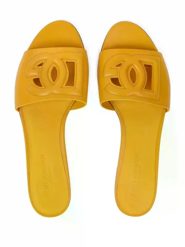 Dolce & Gabbana Dg Logo Leather Slides - Yellow