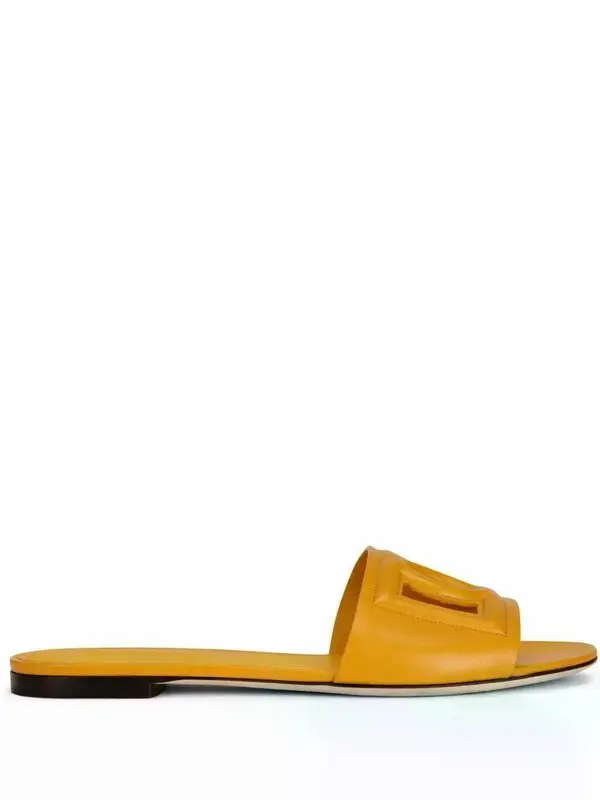 Dolce & Gabbana Dg Logo Leather Slides - Yellow