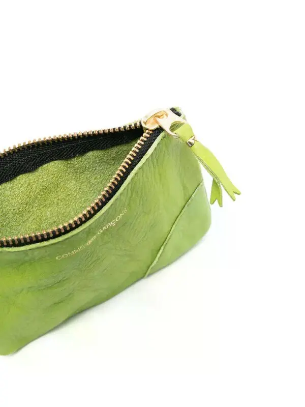 Comme Des Garçons Washed Zip-up Leather Pouch - Green