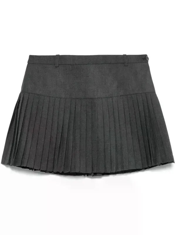 MARINE SERRE Pleated Mini Skirt With Side Button And Zip Fastening - Grey