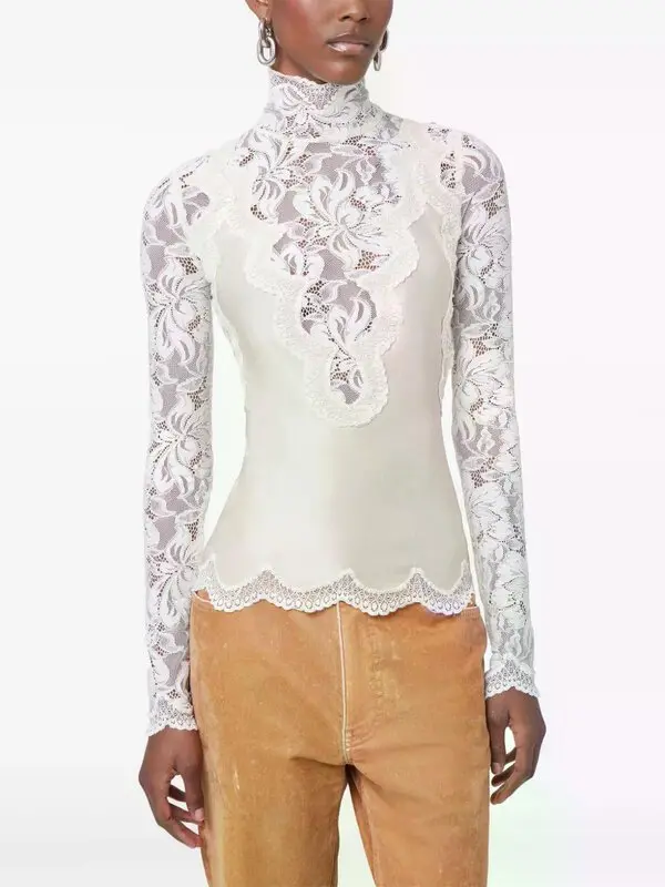 Rabanne Long-sleeve Lace Top - White