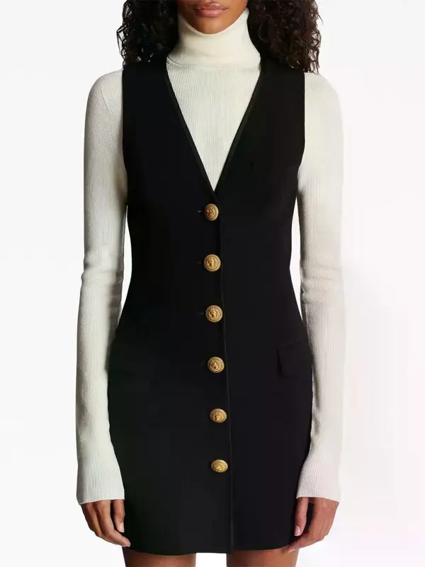 Balmain V-neck Button-front Minidress