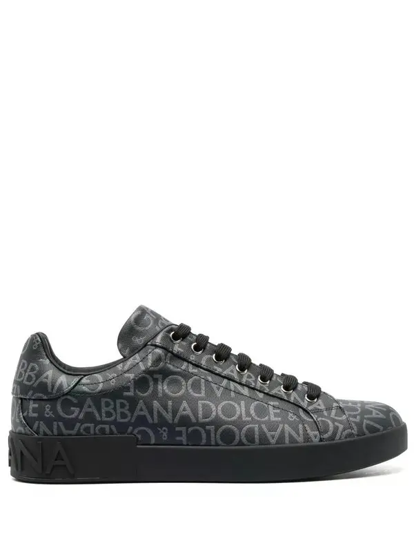 Dolce & Gabbana Portofino Coated Jacquard Sneakers - Black