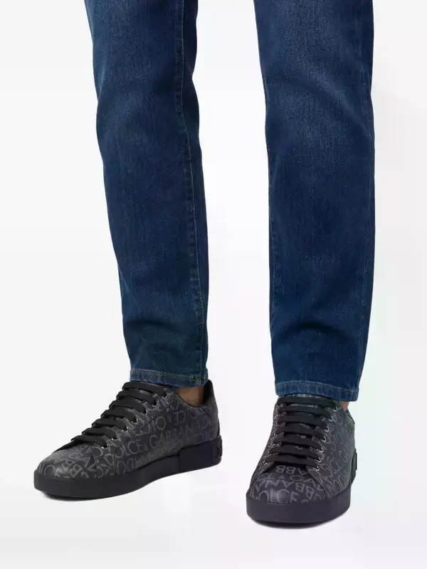 Dolce & Gabbana Portofino Coated Jacquard Sneakers - Black