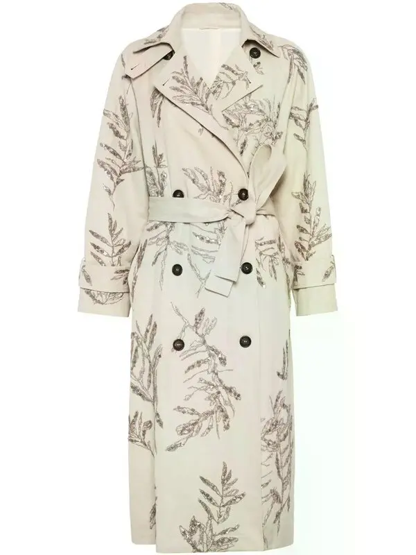 Brunello Cucinelli Flora Embroidered Trench Coat
