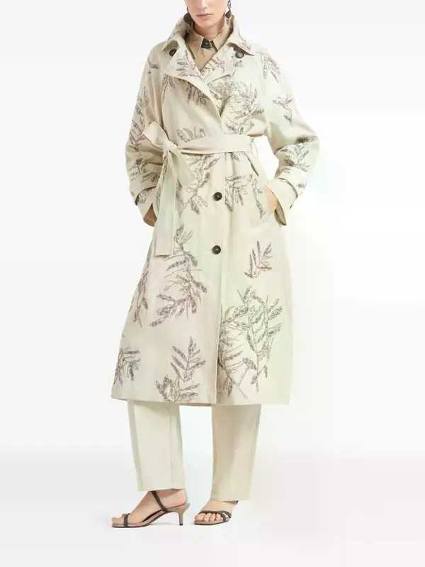 Brunello Cucinelli Flora Embroidered Trench Coat