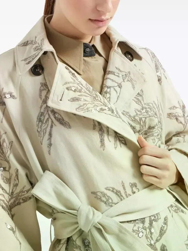 Brunello Cucinelli Flora Embroidered Trench Coat