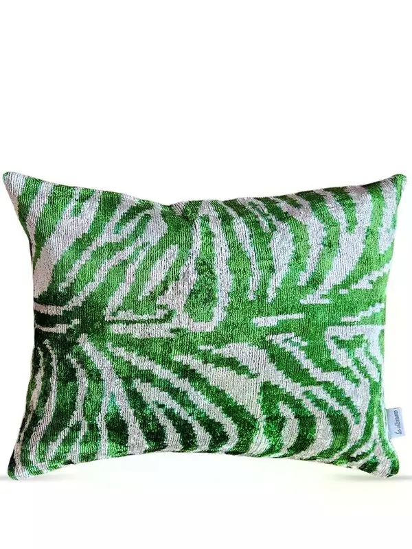 LES-OTTOMANS Abstract-pattern Print Velvet-finish Cushion - Green
