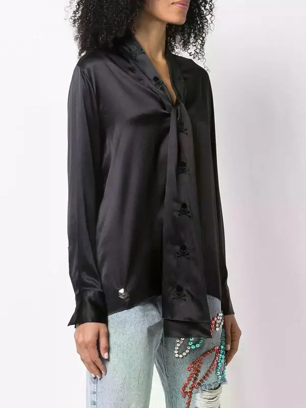 Philipp Plein V-neck Pussy-bow Silk Blouse