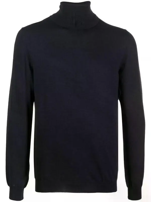 ZANONE Navy Virgin Wool Blend Roll Neck Jumper - Blue