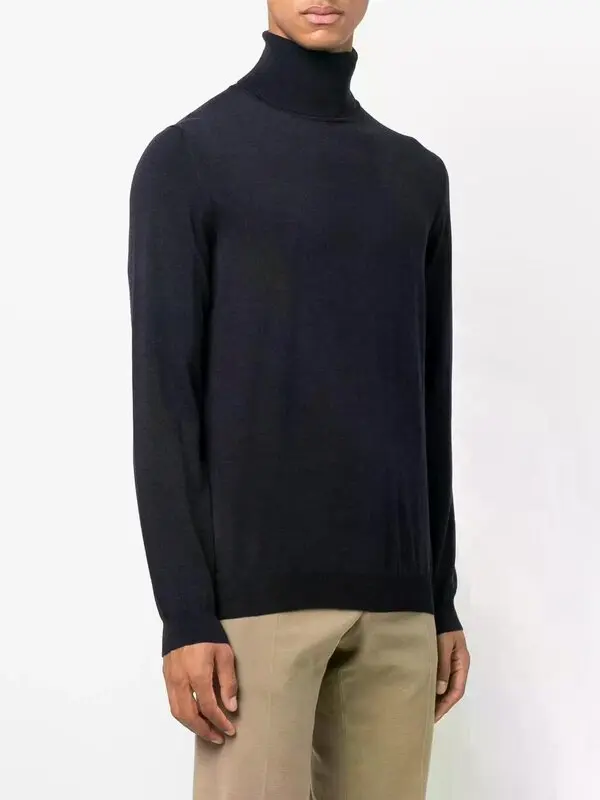 ZANONE Navy Virgin Wool Blend Roll Neck Jumper - Blue