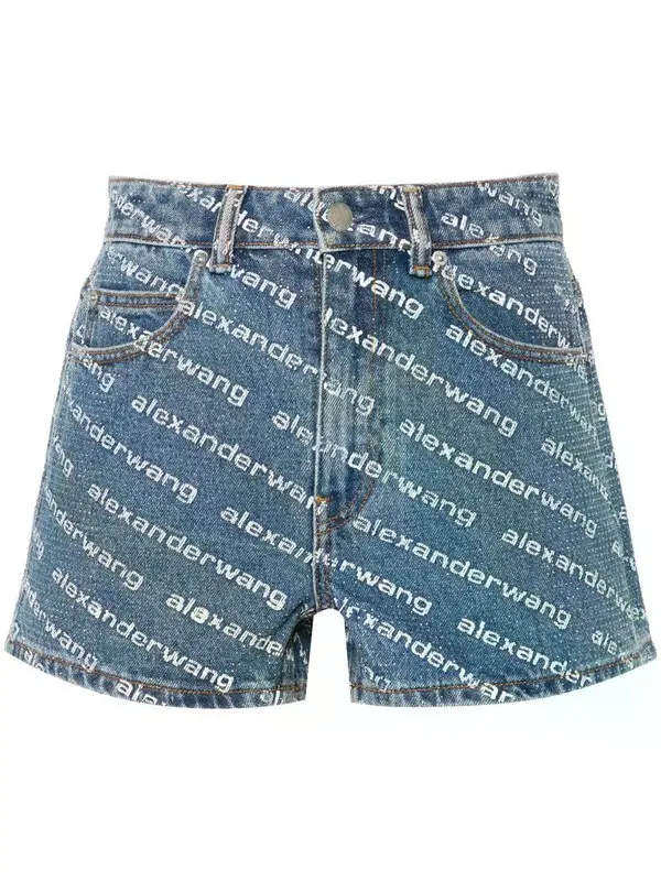 Alexander Wang Rhinestoned Denim Shorts - Blue