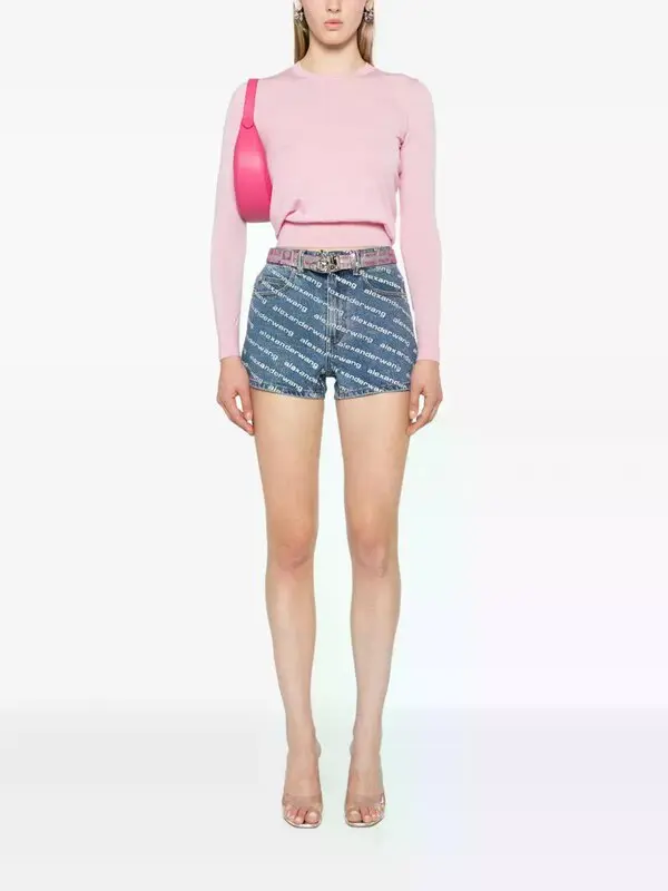 Alexander Wang Rhinestoned Denim Shorts - Blue