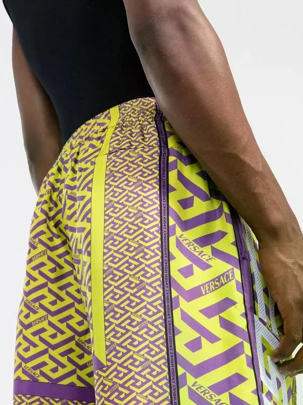 Versace La Greca-print Silk Shorts - Yellow