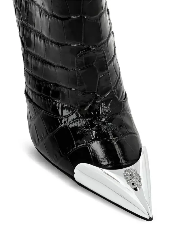 Philipp Plein 120mm Skull-appliqué Croco Boots