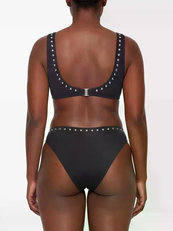 LET'S SWIM Embellished Scoop Neck Bikini Top - Black