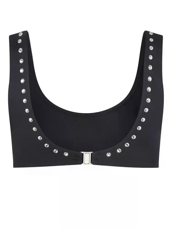 LET'S SWIM Embellished Scoop Neck Bikini Top - Black