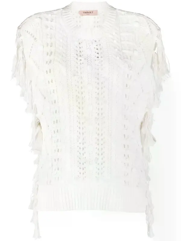 TWINSET Fringed Open-knit Top - White
