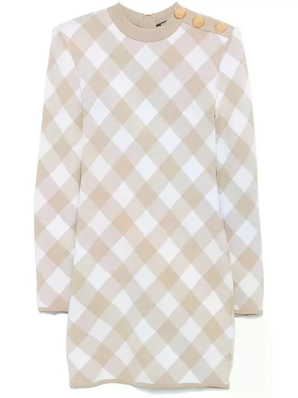 Balmain Checked Mini Dress - Brown