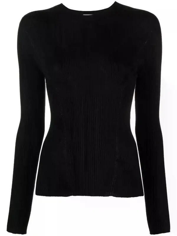 LANVIN Ribbed-knit Crew Neck Top - Black