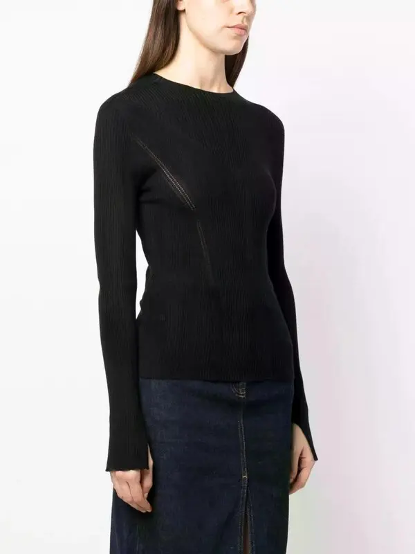 LANVIN Ribbed-knit Crew Neck Top - Black