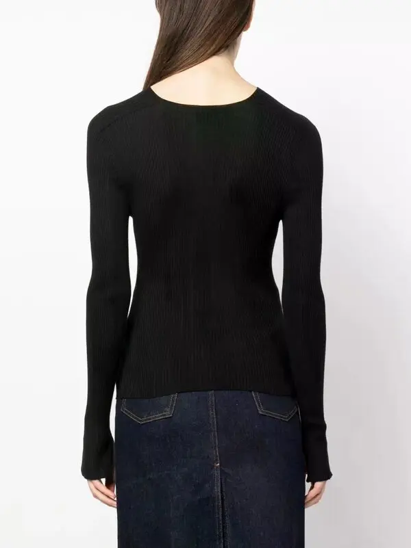 LANVIN Ribbed-knit Crew Neck Top - Black