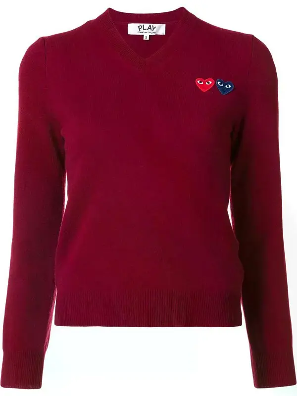 Play Comme Des Garcon Double Heart V-neck Jumper - Red
