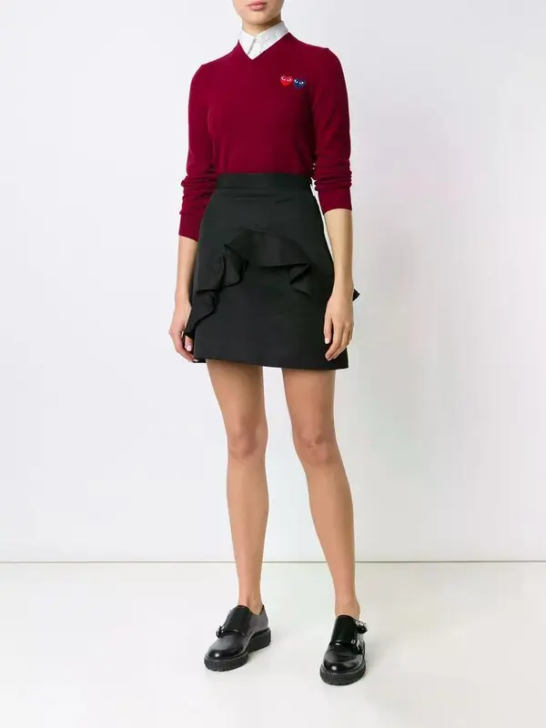 Play Comme Des Garcon Double Heart V-neck Jumper - Red