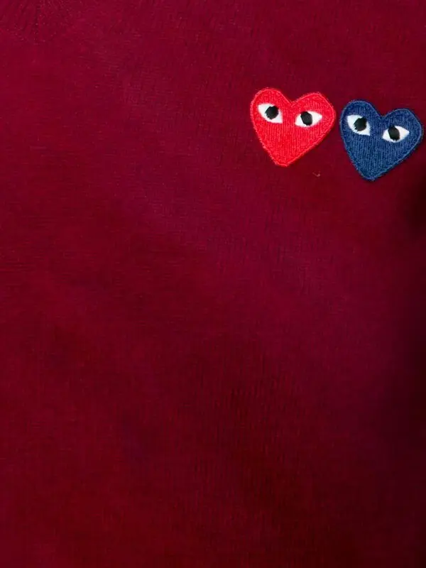 Play Comme Des Garcon Double Heart V-neck Jumper - Red