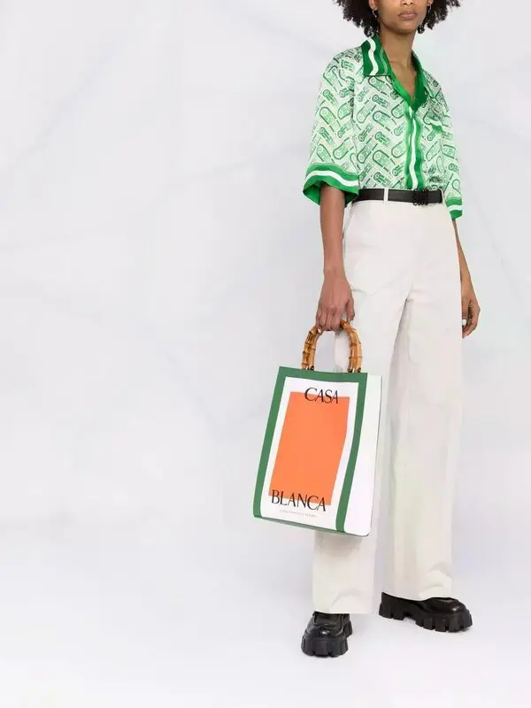 Casablanca Logo-print Bamboo-handle Tote Bag