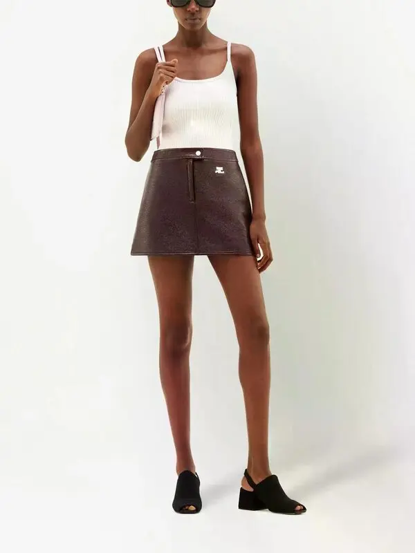 COURREGES A-line Mini Skirt With Logo Patch - Brown
