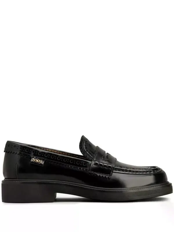 TOD'S Brogue-trim Leather Loafers - Black