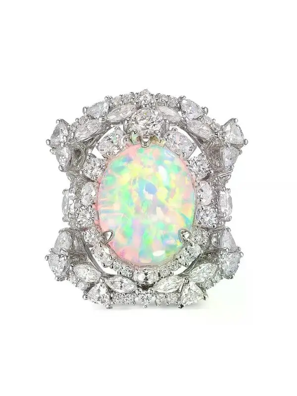 ANABELA CHAN 18kt White Gold Sky Opal And Diamond Ring Set - Grey