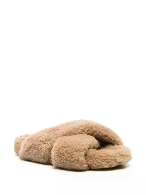 YVES SALOMON Crossover-strap Shearling Slippers