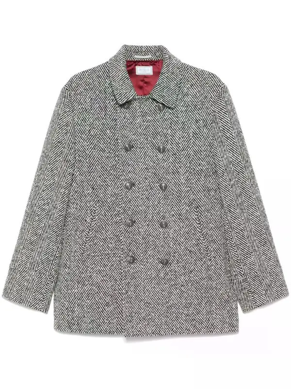 Brunello Cucinelli Chevron Virgin Wool Pea Coat