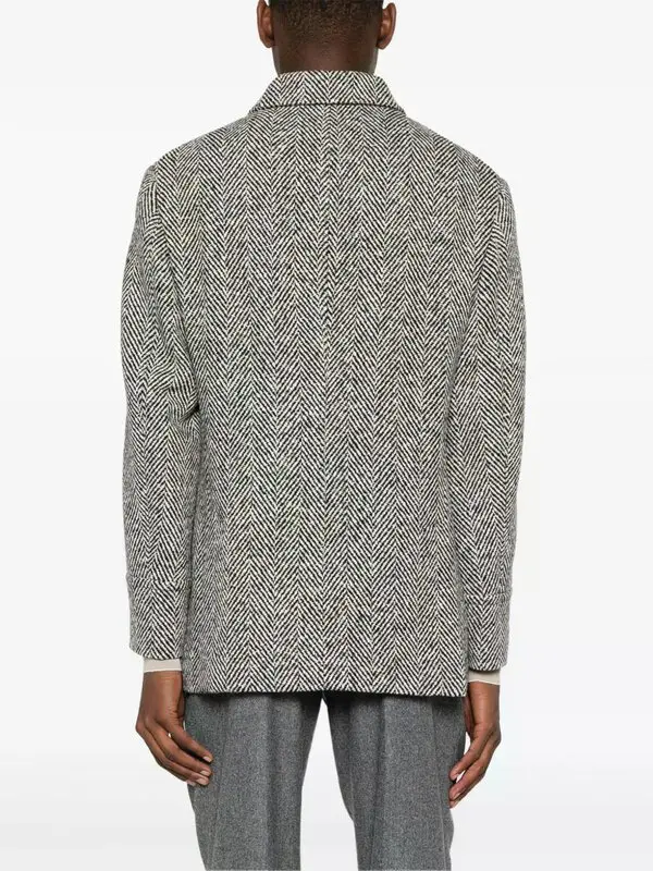 Brunello Cucinelli Chevron Virgin Wool Pea Coat