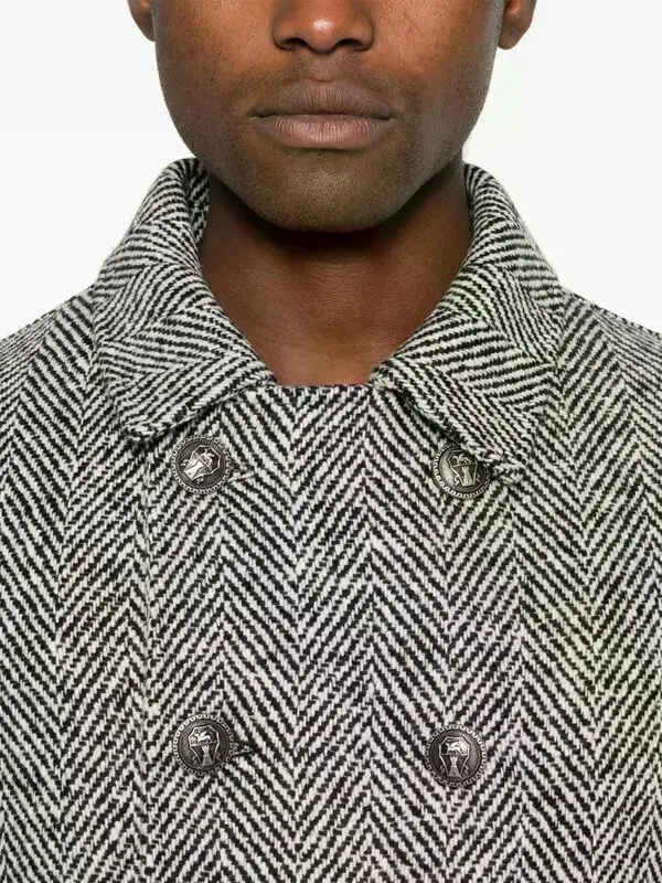 Brunello Cucinelli Chevron Virgin Wool Pea Coat