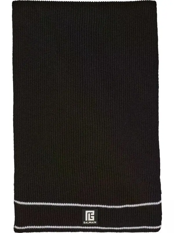 Balmain Logo-patch Ribbed Scarf - Black