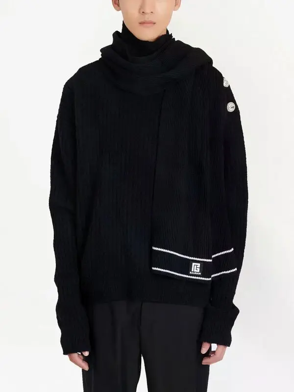 Balmain Logo-patch Ribbed Scarf